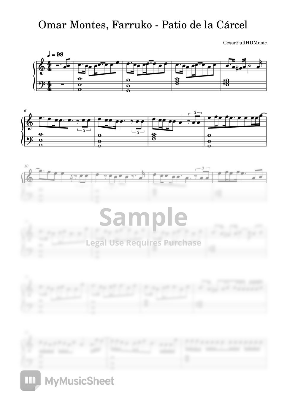 Omar Montes, Farruko - Patio de la Cárcel Sheet Music