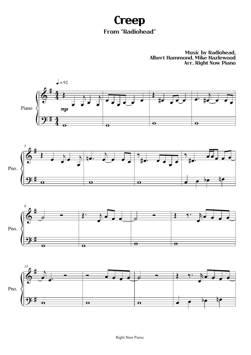 Radiohead - Creep 악보 by Right Now Piano