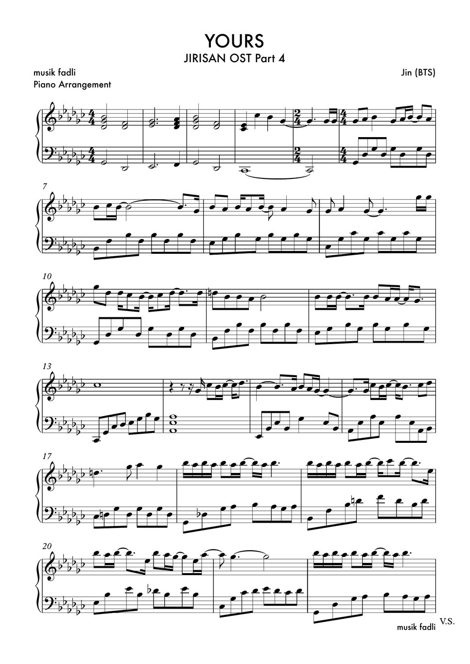Jin BTS - YOURS Sheet by musik fadli
