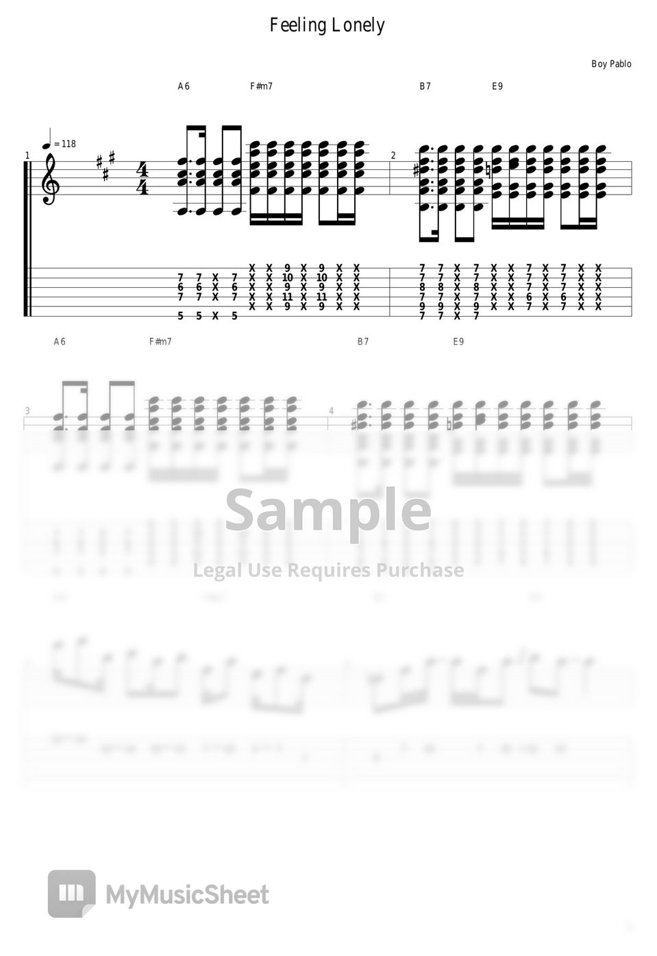 Boy Pablo - Feeling Lonely Tab + 1staff by guitar cover with tab