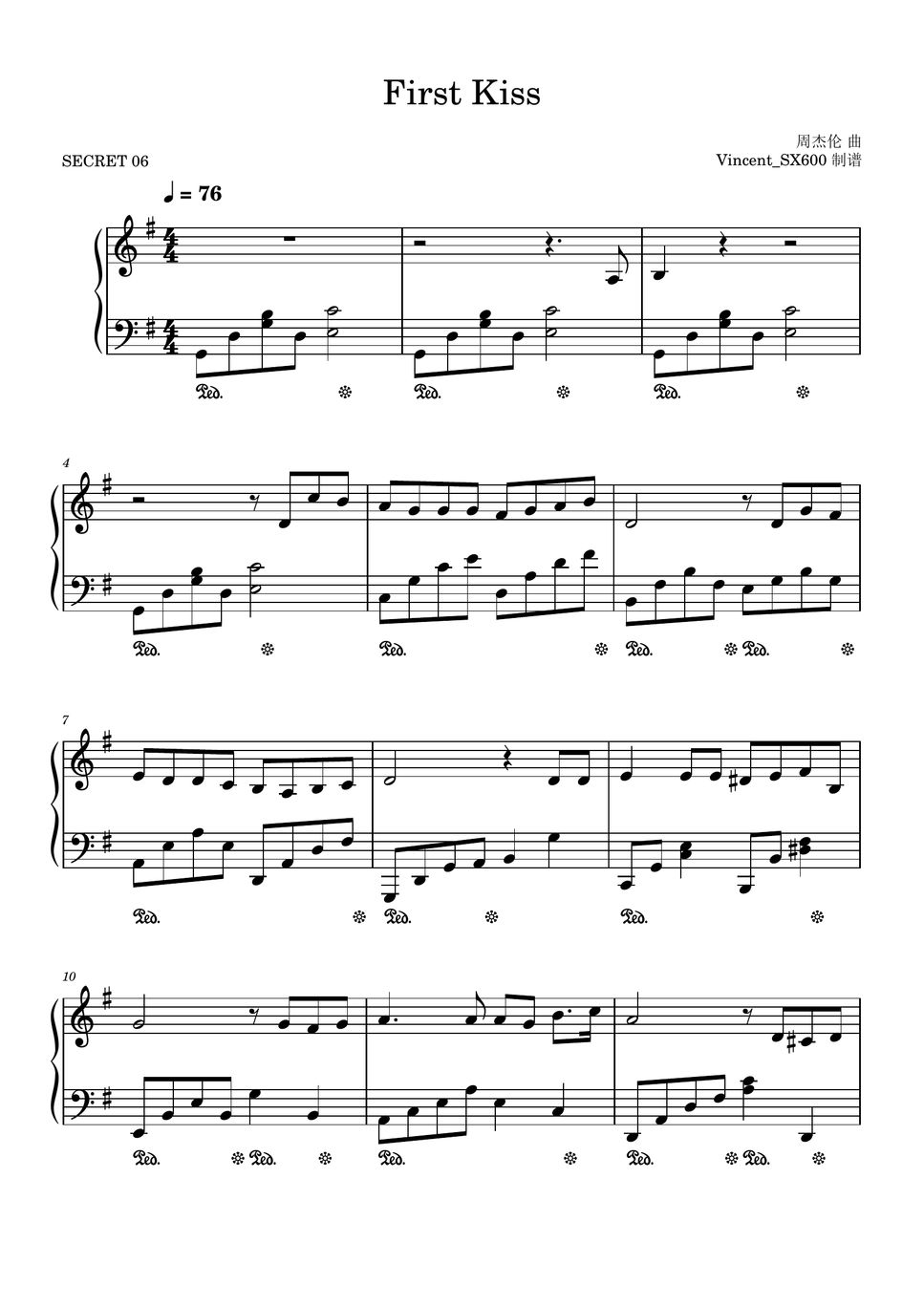 周杰伦 - First Kiss (钢琴版) Sheet Music by Vincent_SX600