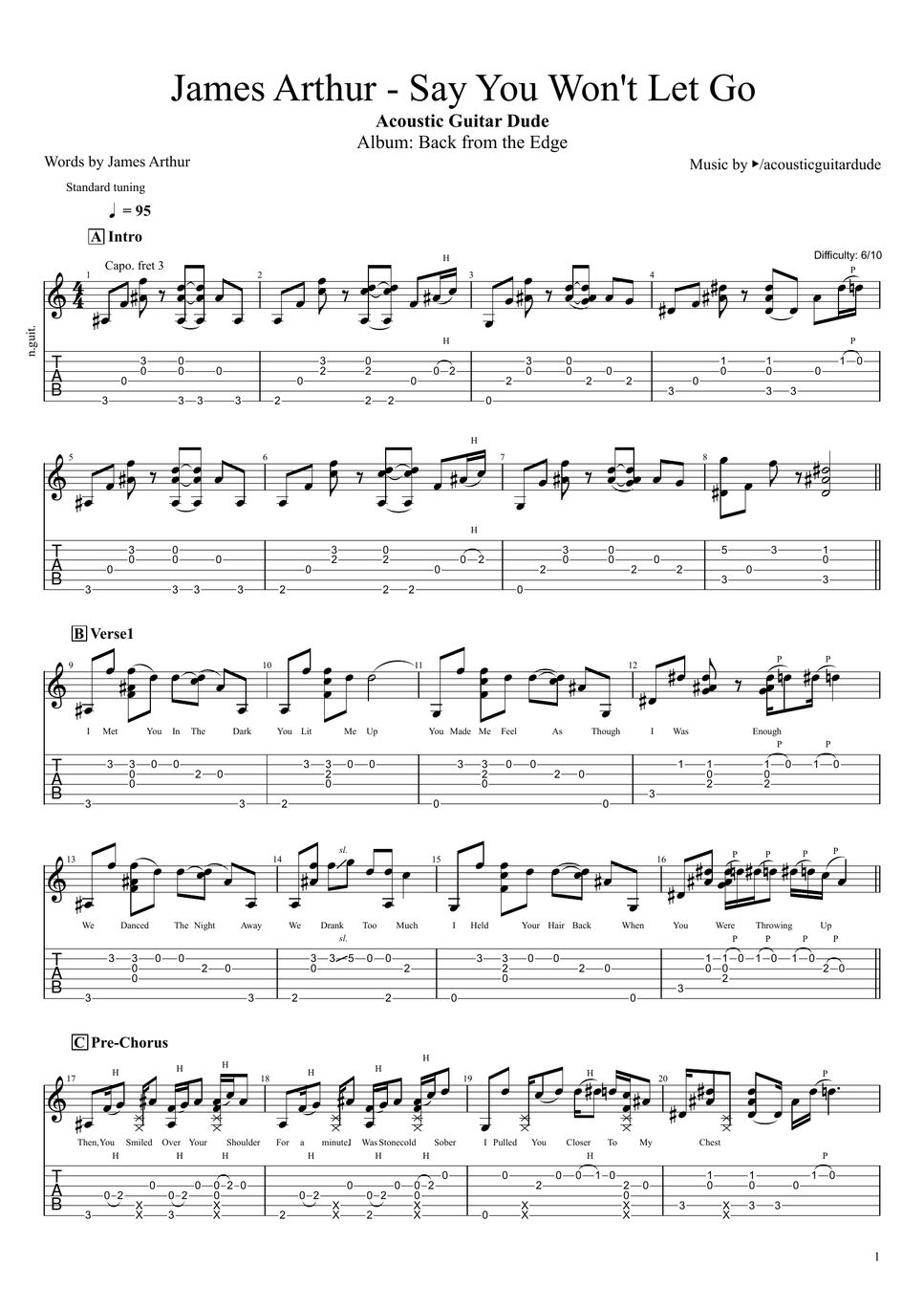 James Arthur - Say you won't let go (Romantic groovy fingerstyle) 樂譜 by ... James Arthur - Say you won't let go (Romantic groovy fingerstyle) 樂譜 by ...