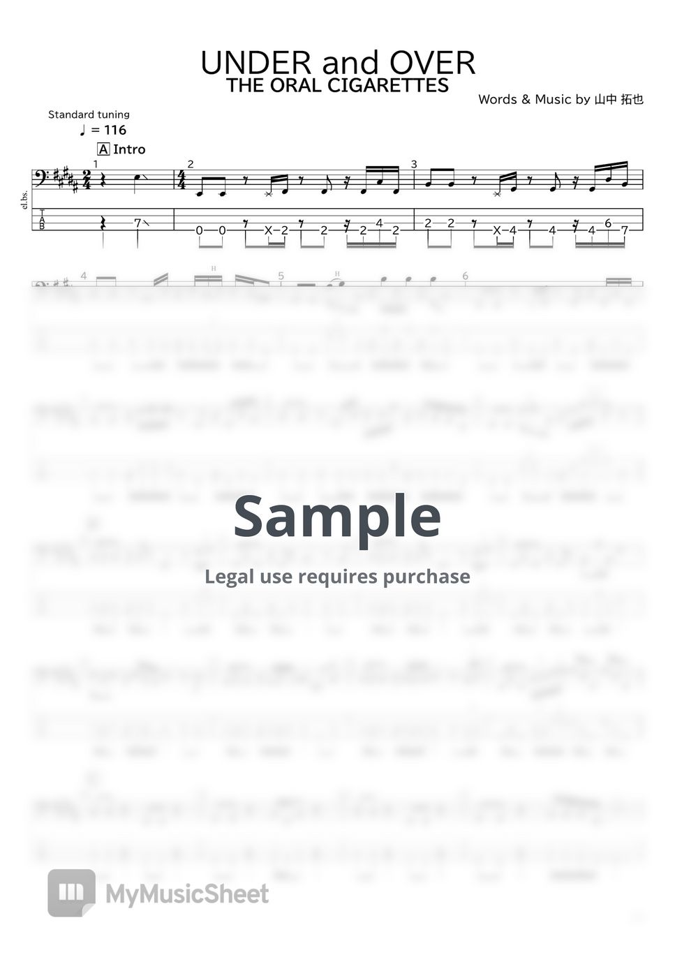 THE ORAL CIGARETTES - UNDER and OVER Tab + 1staff by たぶべー＠財布に優しいベース楽譜屋 ...