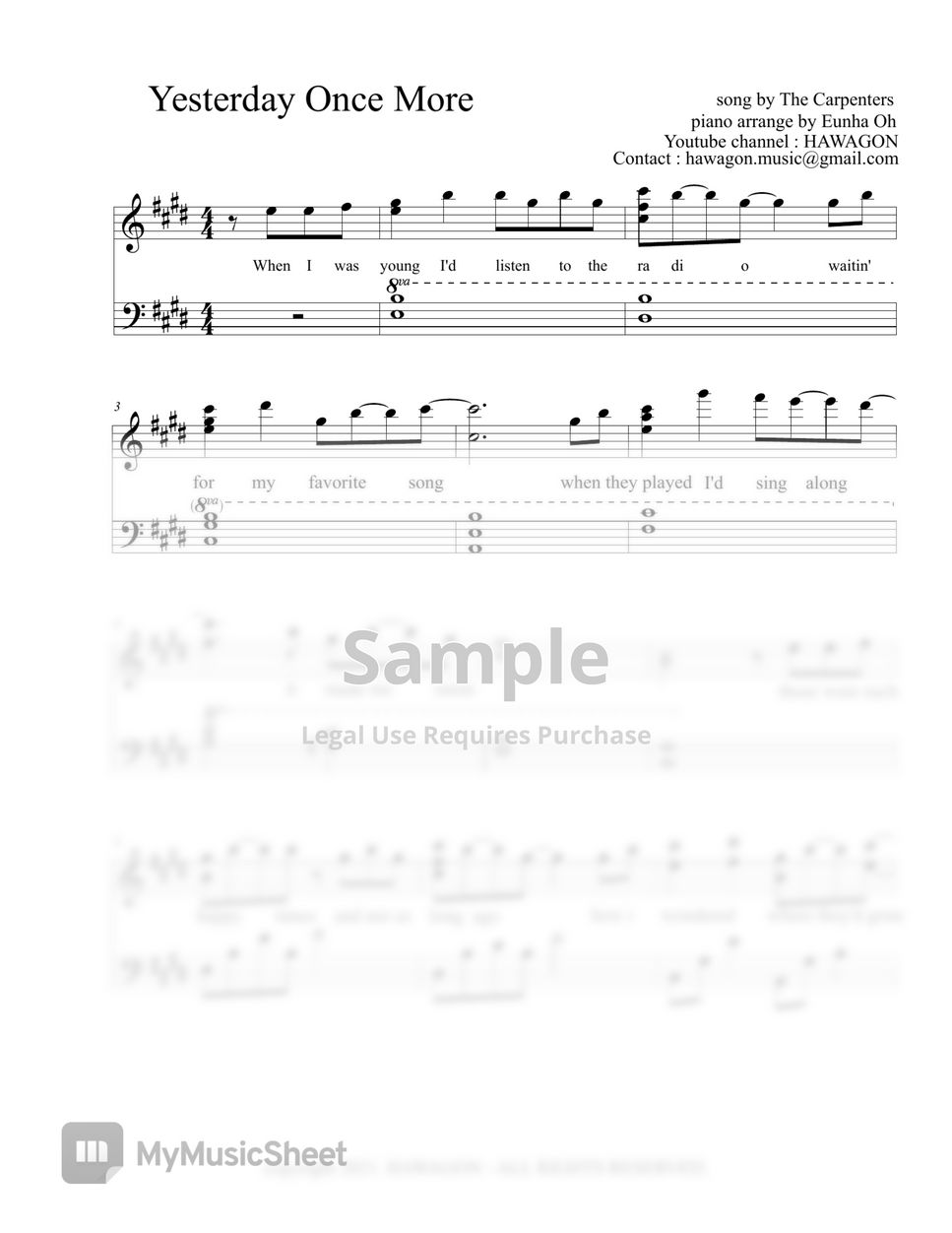 Carpenters - Yesterday Once More Sheet Music by HAWAGON