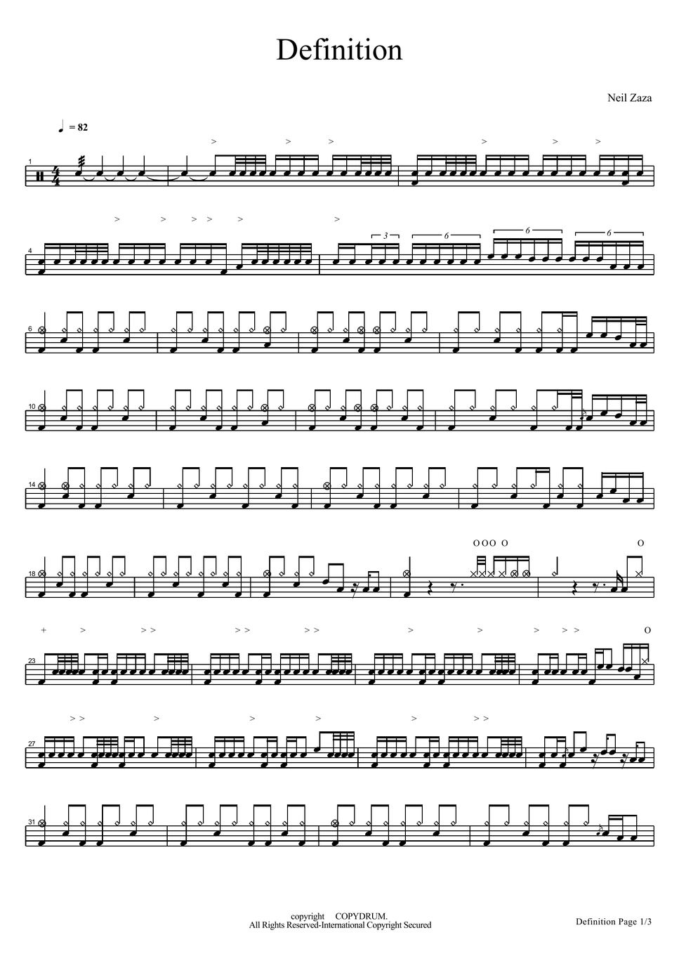 Neil Zaza - Definition Sheet by COPYDRUM