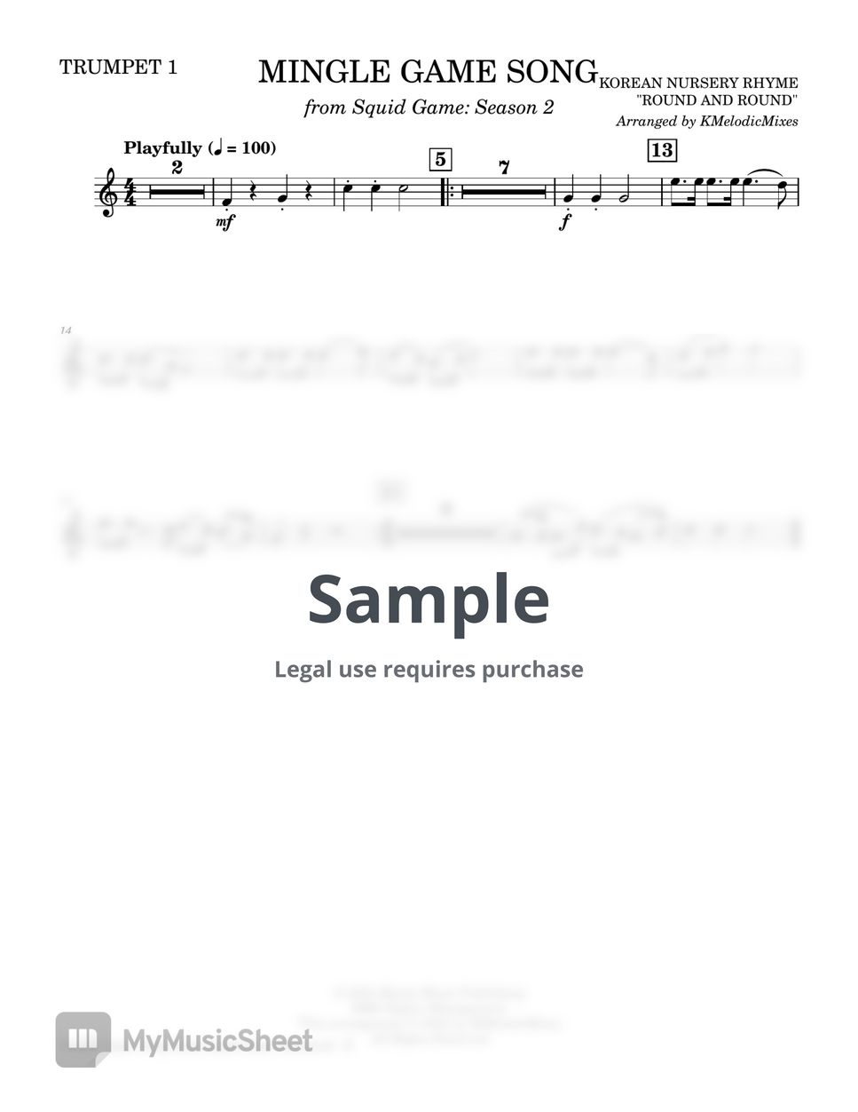 Korean Nursery Rhyme - Mingle Game Song (from Squid Game S2) - Trumpet 1 & 2 Sheet Music by ...