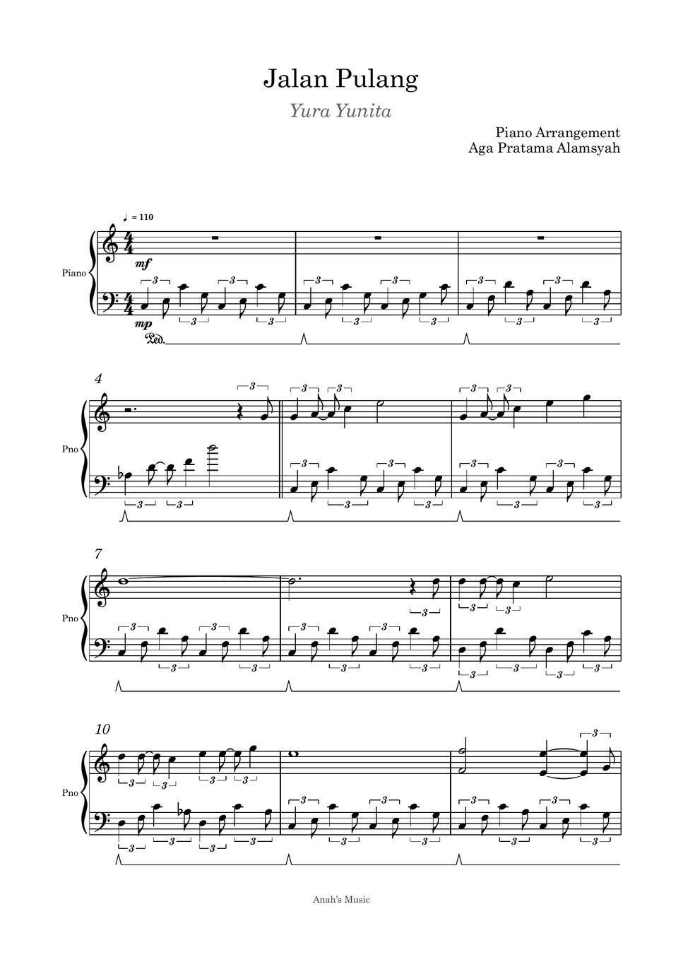 Yura Yunita - Jalan Pulang (Piano Solo) Sheets by Aga Pratama Alamsyah