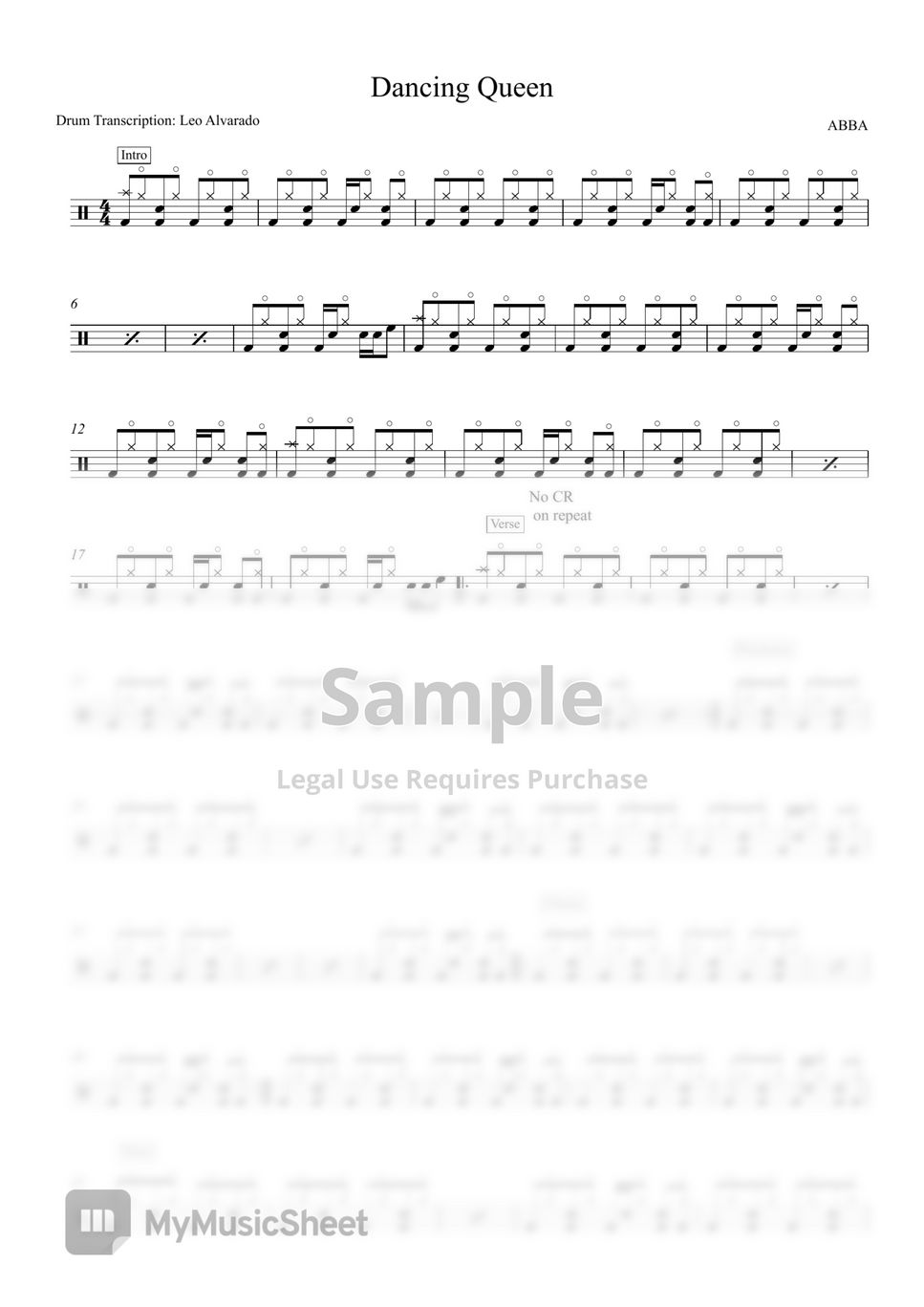 ABBA - Dancing Queen Partitur by Drum Transcription: Leo Alvarado