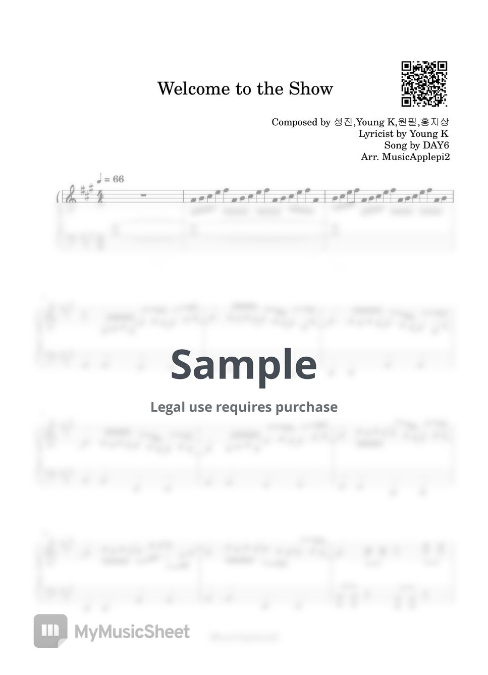DAY6 - Welcome to the Show (쉬운원곡악보) Sheet Music by MusicApplepie