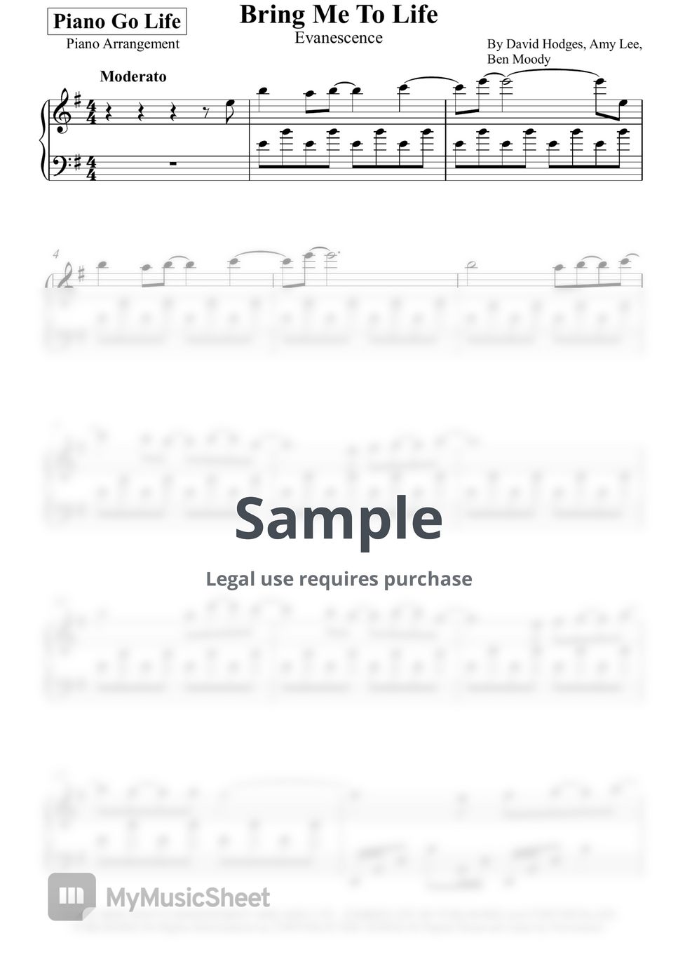 Evanescence - Bring Me To Life Sheet Music by Piano Go Life