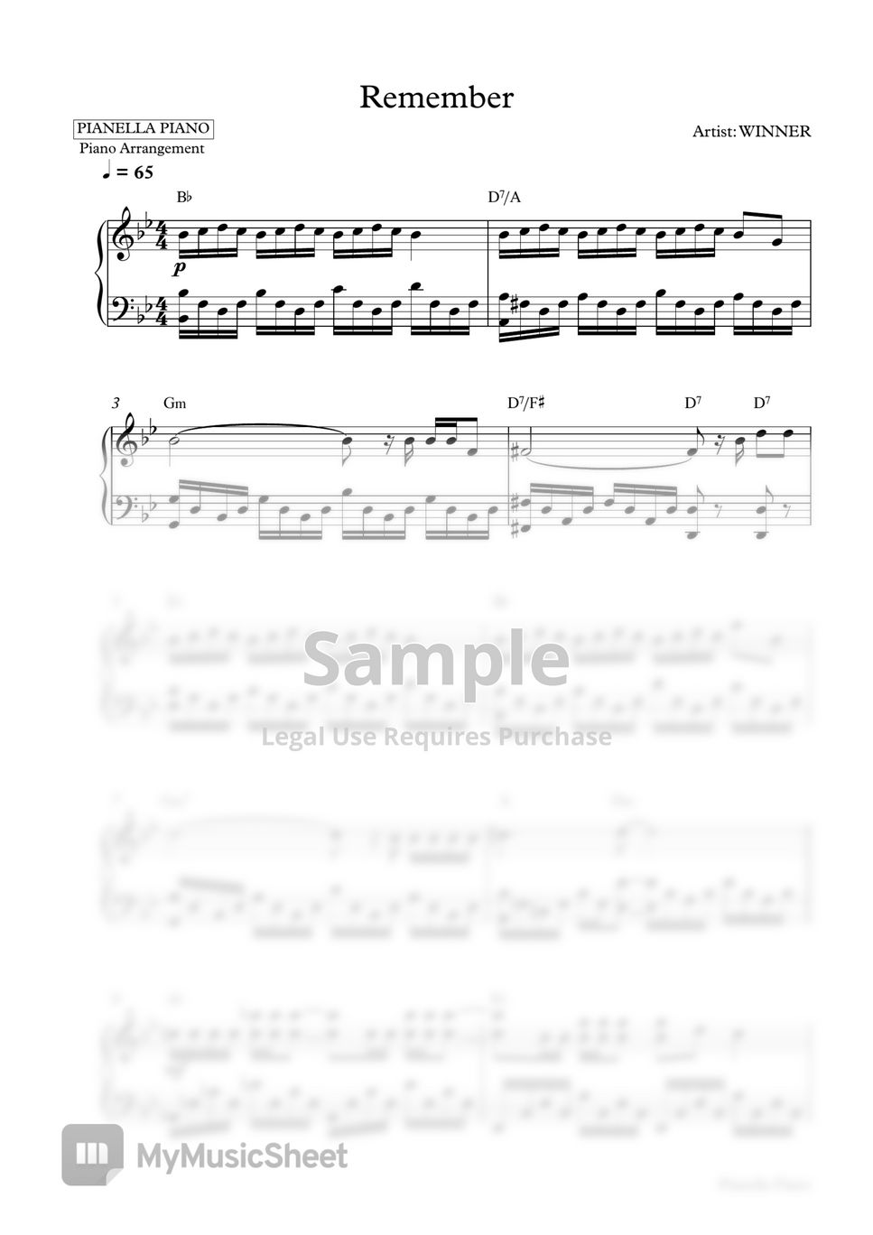 WINNER - Remember (Piano Sheet) 악보 by Pianella Piano