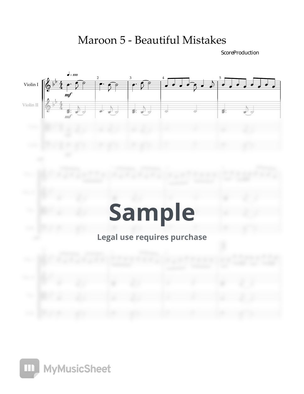 Maroon 5 - Beautiful Mistakes (for string quartet Score+Parts) Sheets ...