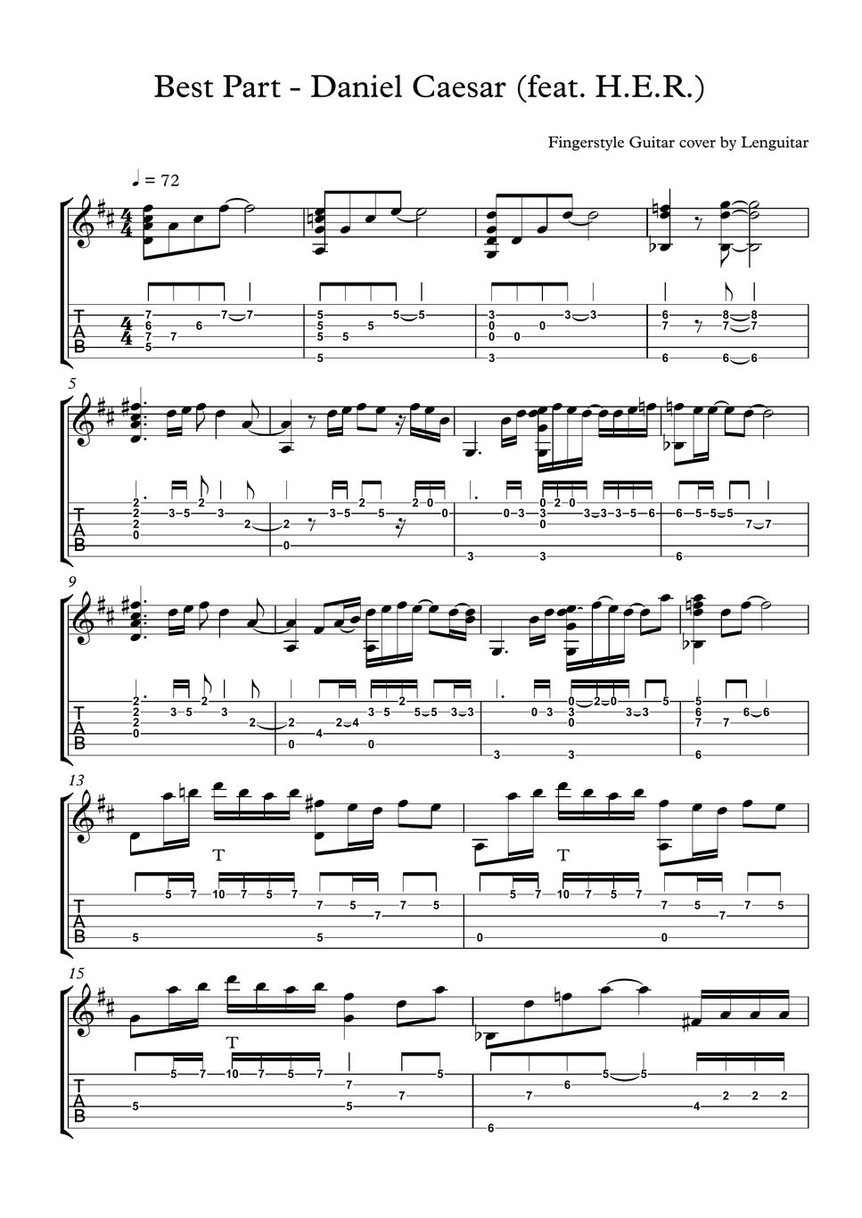 Daniel Caesar (feat. H.E.R.) - Best Part (Fingerstyle Guitar cover ...