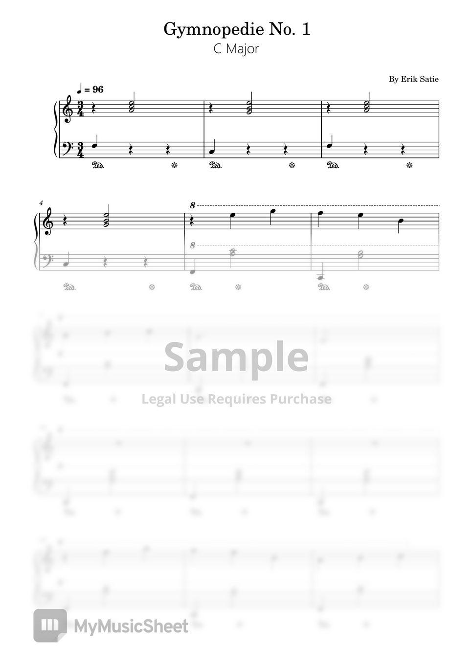 Erik Satie - Gymnopedie (裸体舞曲，C大调简单版,Gymnopedie No. 1,Erik Satie,Piano ...