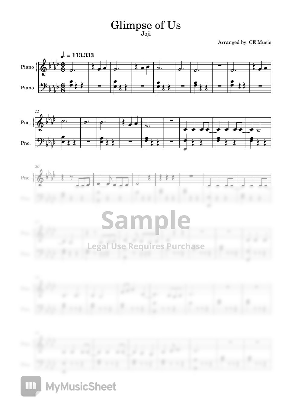 Joji - Glimpse of Us Sheet Music by CE Music