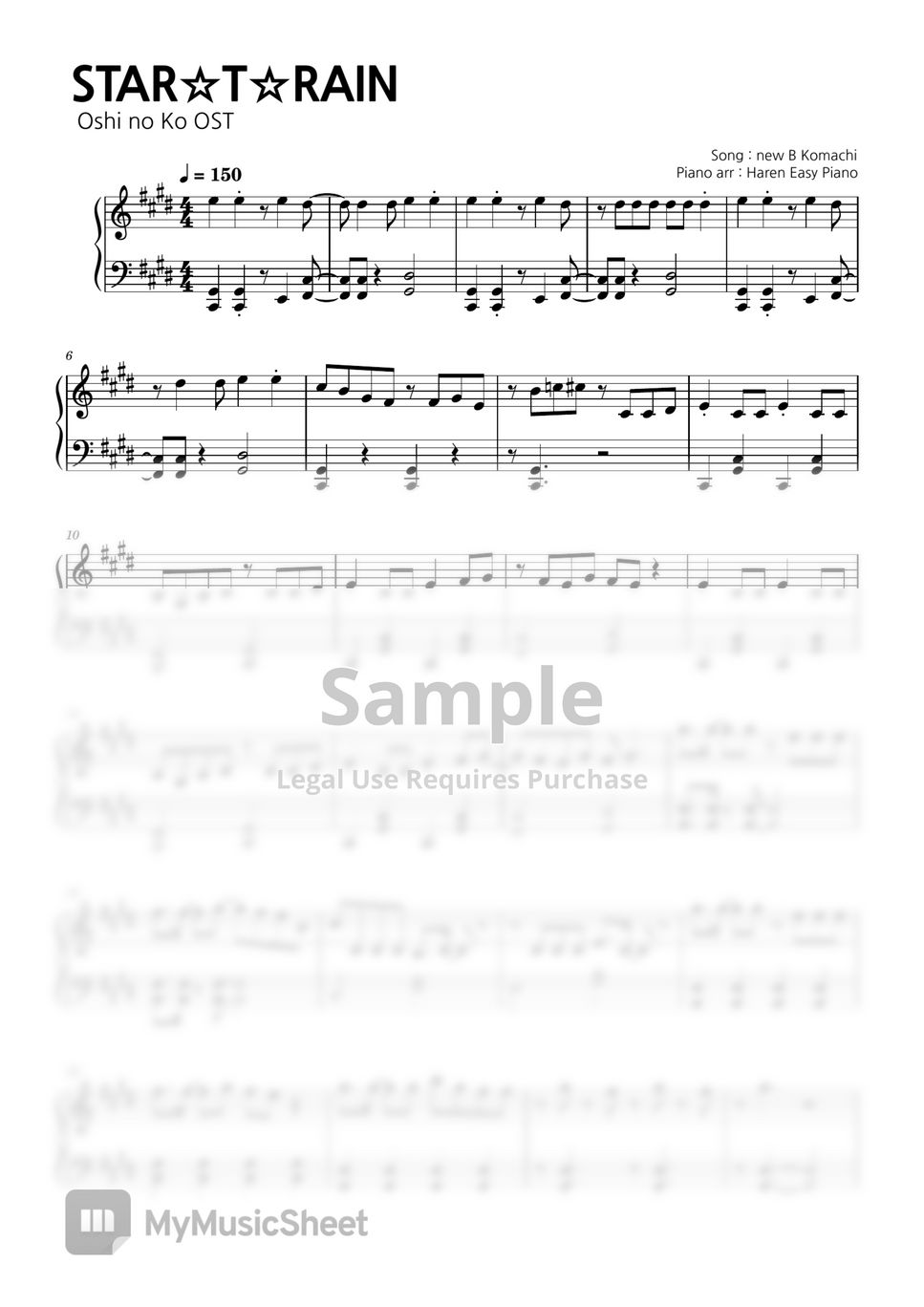 new B Komachi - STAR☆T☆RAIN (Oshi no Ko ep11 OST Easy ver) Spartito by Haren Easy Piano