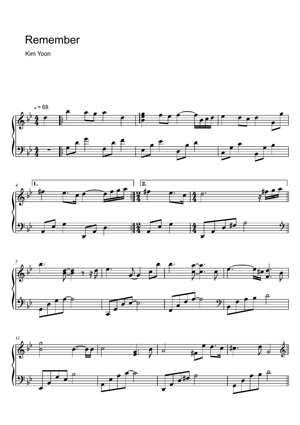 Kim Yoon - Remember (Sheet Music, MIDI,) Лист by Roxette