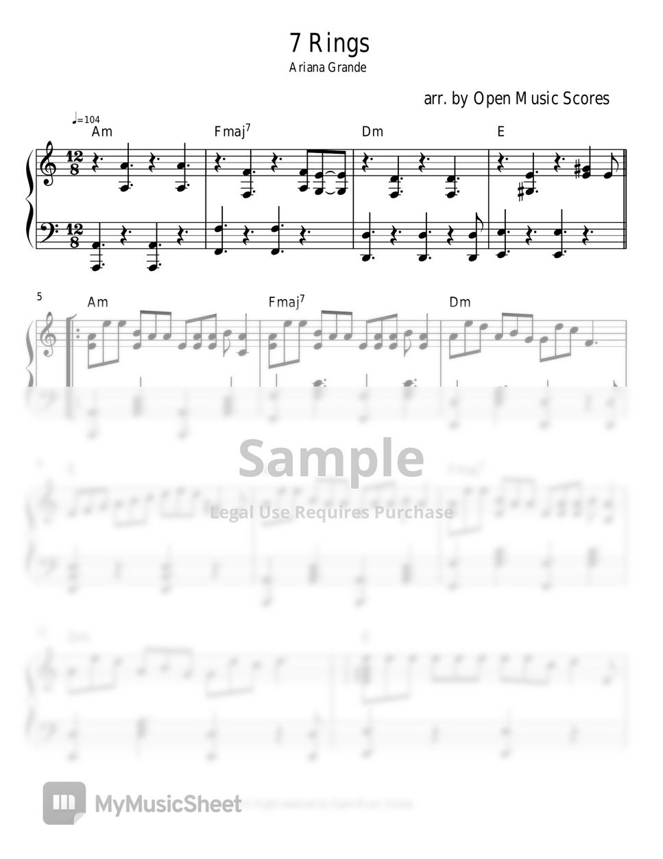 Ariana Grande - 7 Rings( Easy Piano0 Sheet Music by Open Music Scores