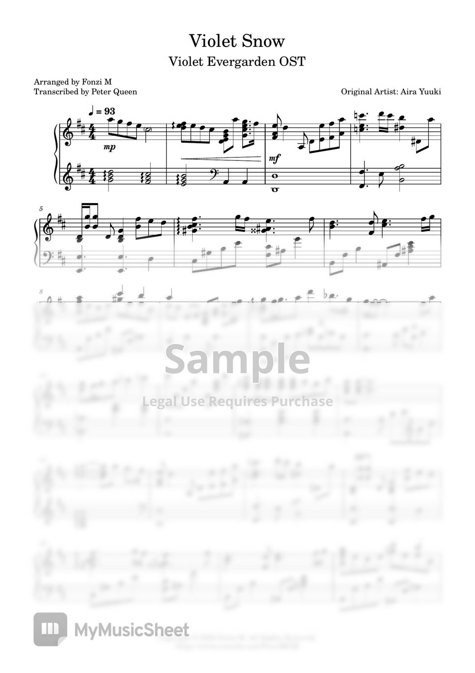 Aira Yuuki - Violet Evergarden OST - "Violet Snow" Sheet Music by Fonzi M