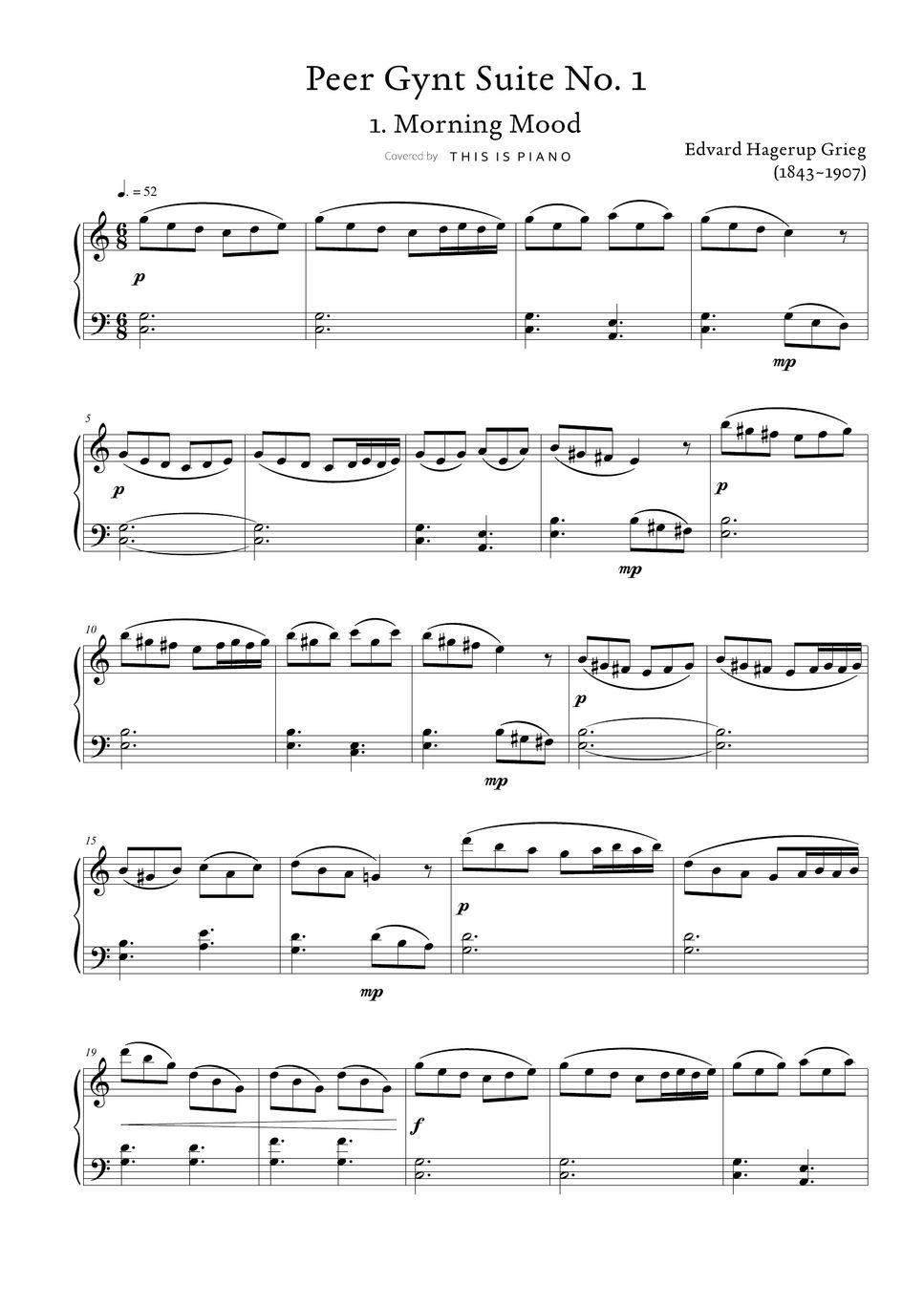 E. Grieg - Peer Gynt Suite No.1 (Morning Mood) (Easy Ver.) (Classic ...