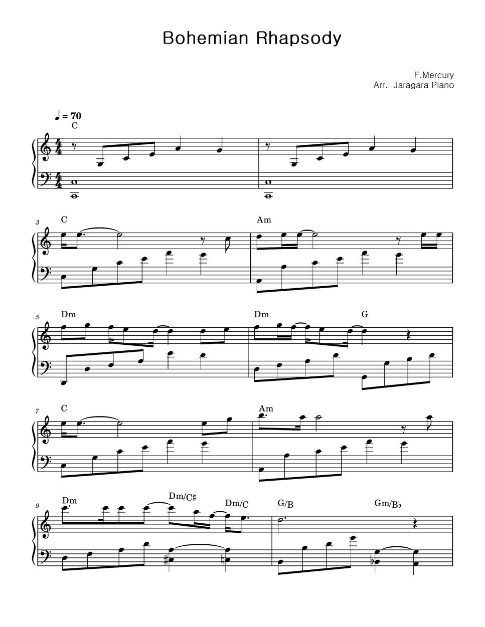 Freddie Mercury - Freddie Mercury - Bohemian Rhapsody (C Key) 楽譜 by ...