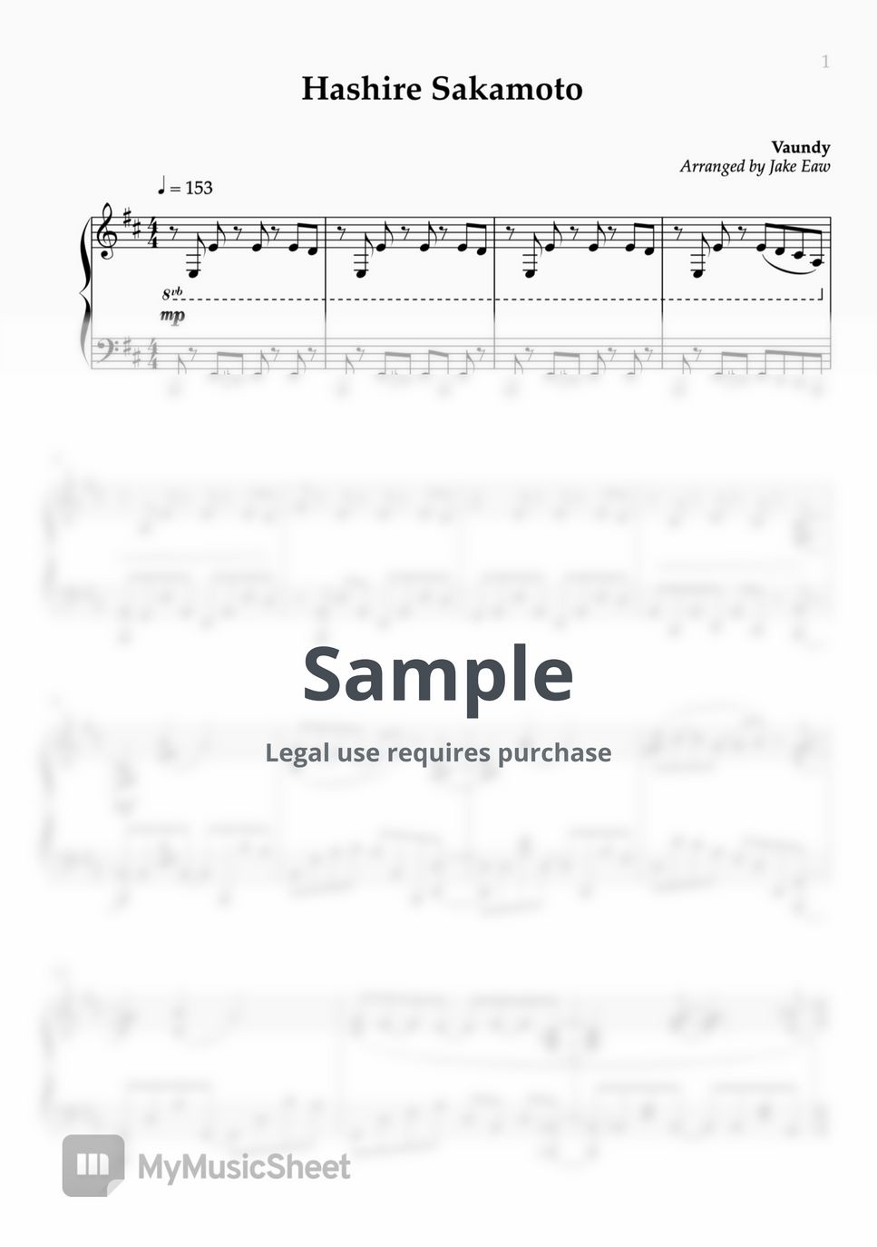 Vaundy - Hashire Sakamoto [走れSAKAMOTO] Sheet Music by Jake Eaw