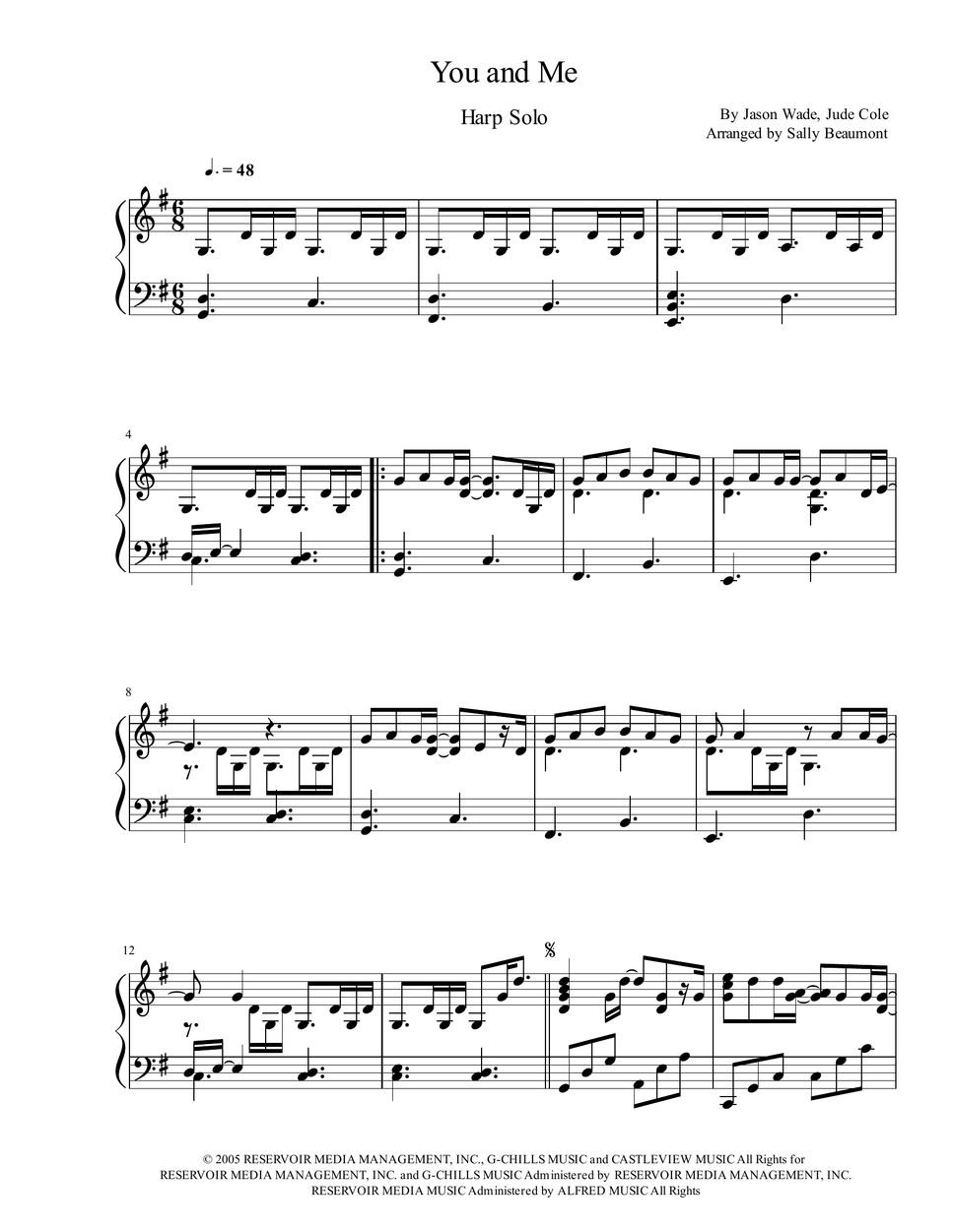 Lifehouse - You and Me (Harp) Sheets by Sally Beaumont