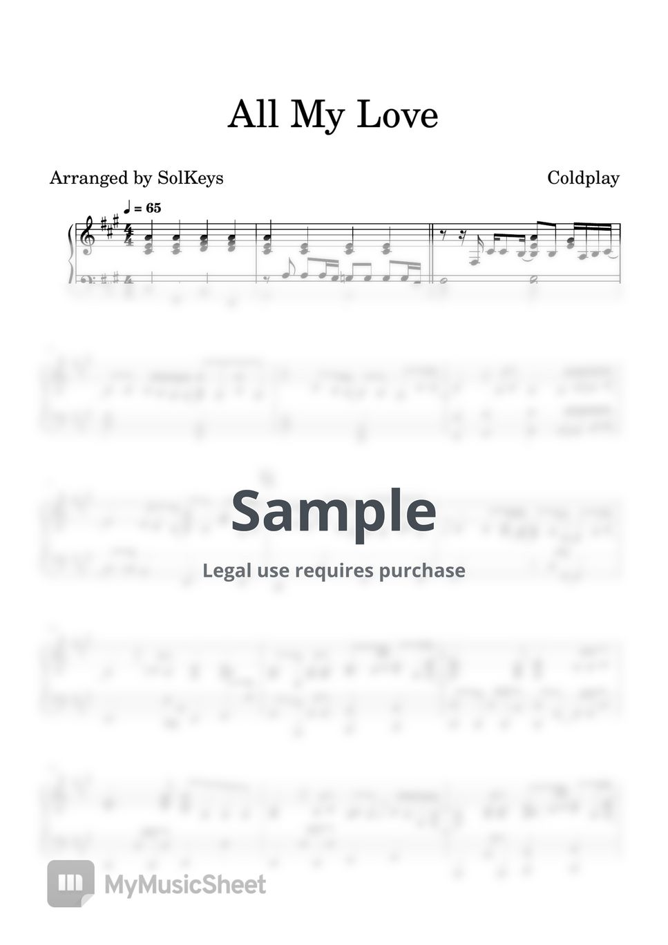 Coldplay - ALL MY LOVE Sheet Music by SolKeys