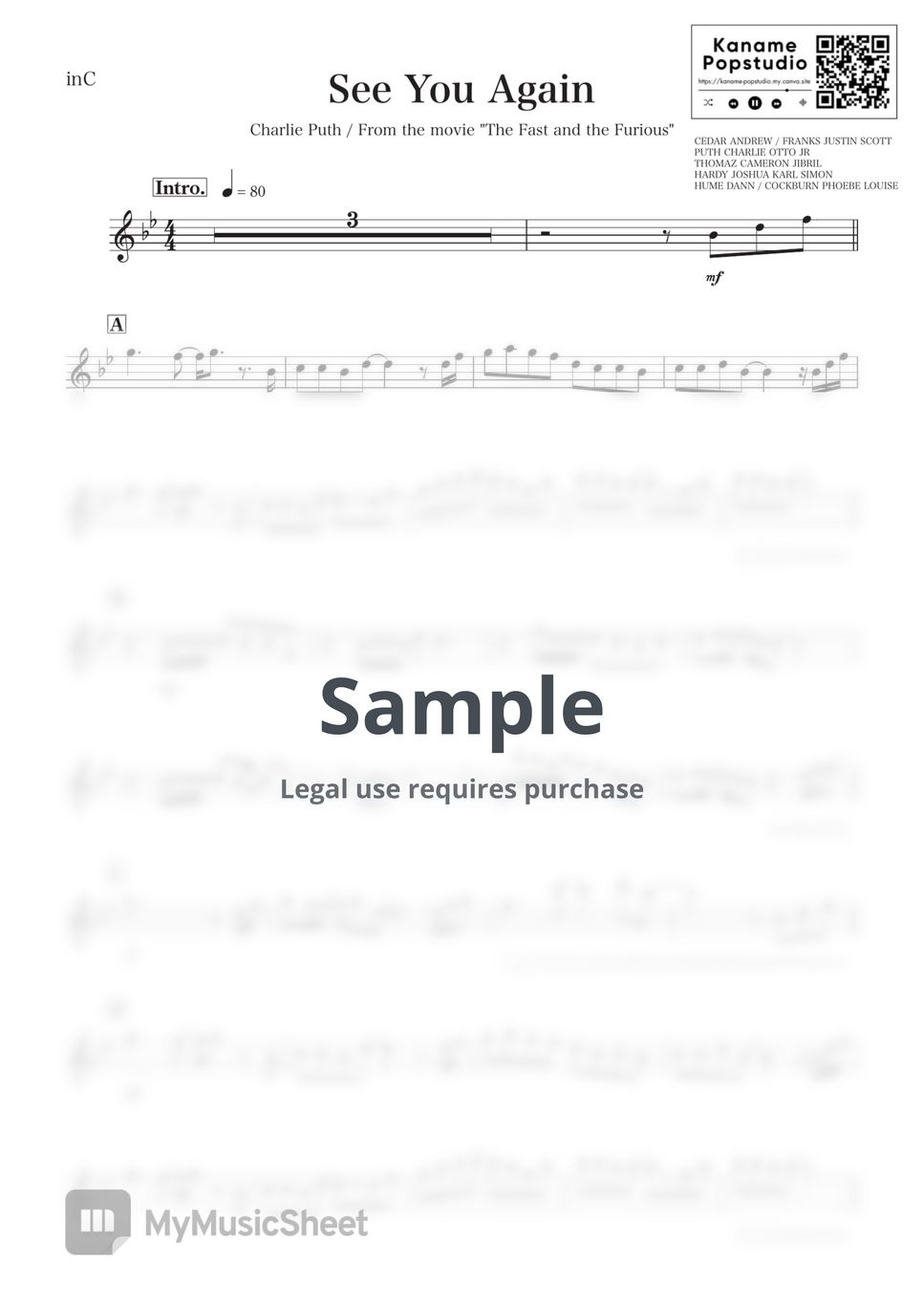 Charlie Puth - See You Again (C) Sheets by kanamusic