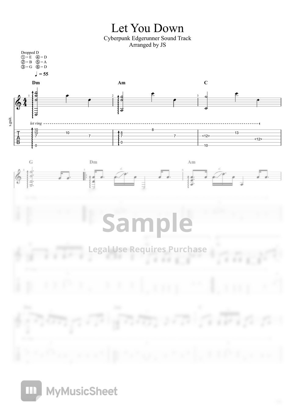 Dawid Podsiadło - Let You Down Tab + 1staff by JS-WAVE