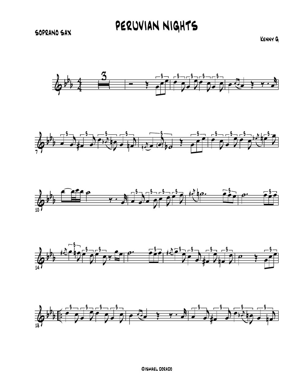 Peruvian Nigths - Kenny G (Soprano Sax) Sheet by Ismael Dorado