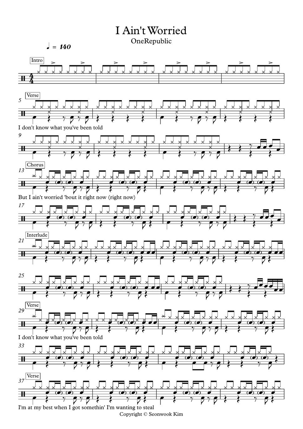 OneRepublic - I Ain't Worried (드럼악보) Sheets by Seonwook Kim OneRepublic - I Ain't Worried (드럼악보) Sheets by Seonwook Kim