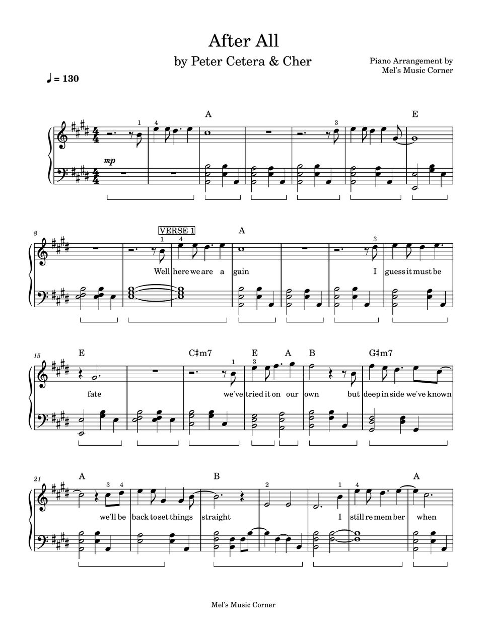 Peter Cetera & Cher - After All (piano sheet music) 악보 by Mel's Music ...