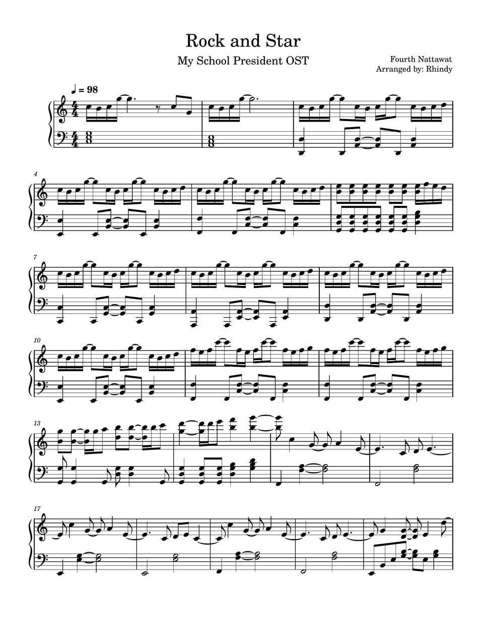 Fourth Nattawat - Rock and Star 樂譜 by Rhindy