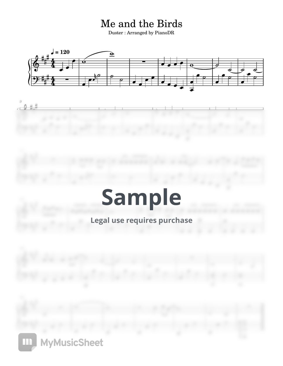 Duster - Me and the Birds 악보 by PianoDR