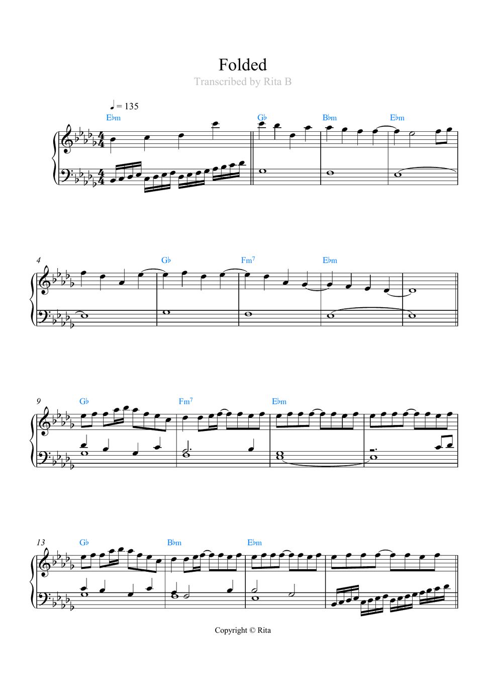 Kehlani - Folded (lyrics chords) Sheet Music | Rita B | mymusic5