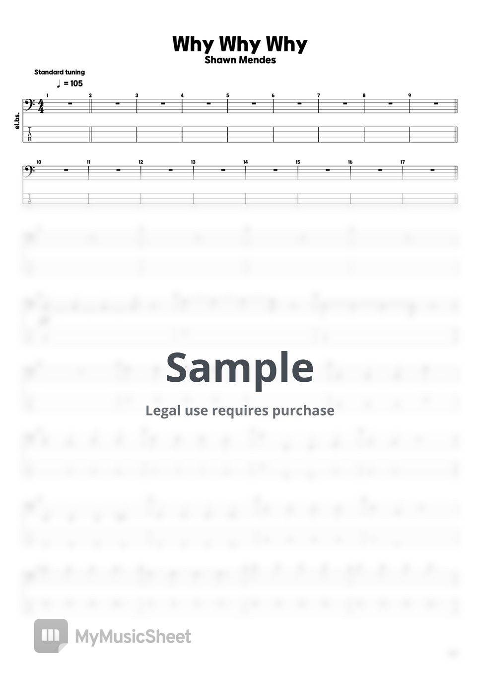 Shawn Mendes - Why Why Why Tab + 1staff by BassBlur