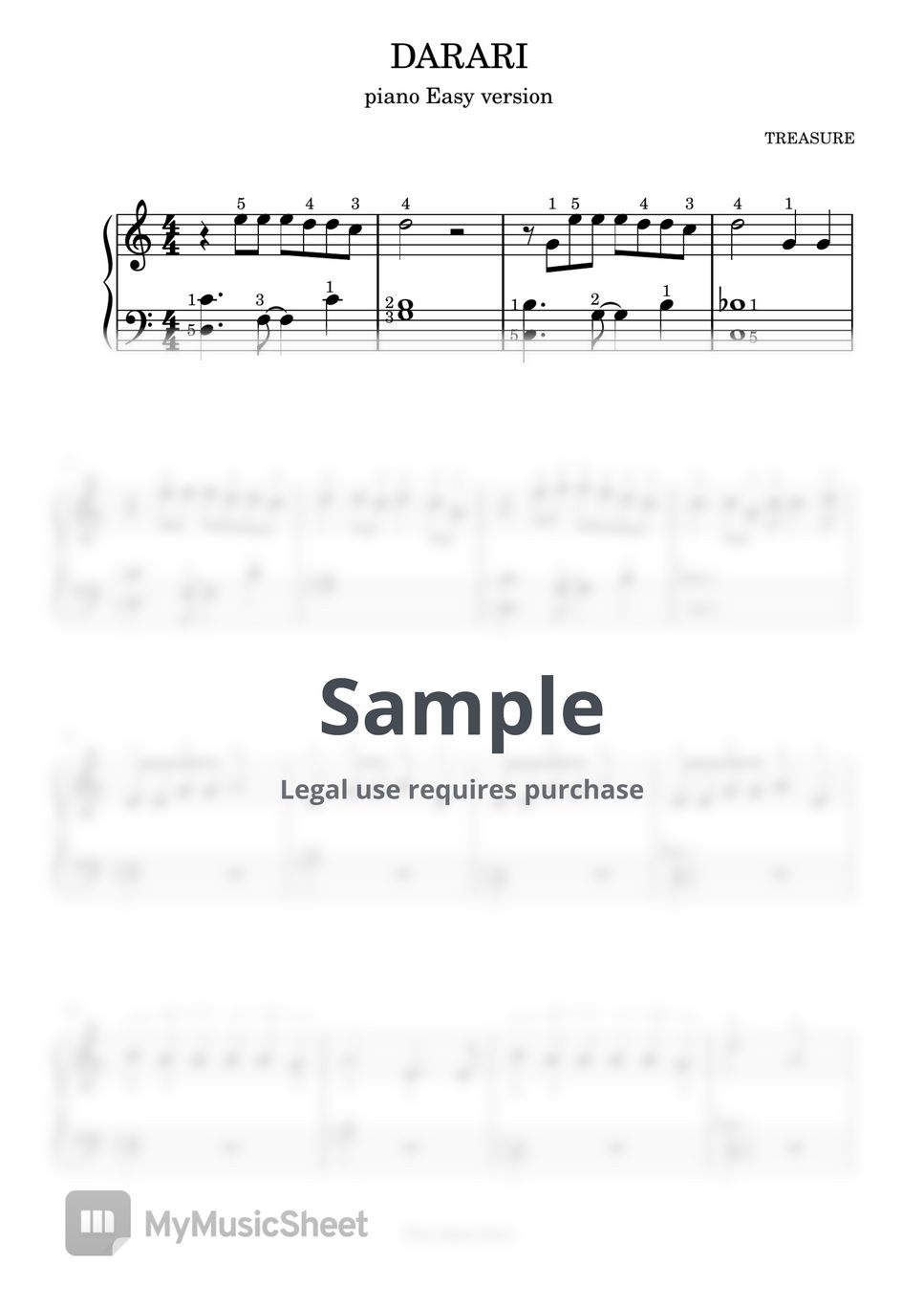 Treasure Darari 손가락번호 첨부 Sheets By K Piano Vibes