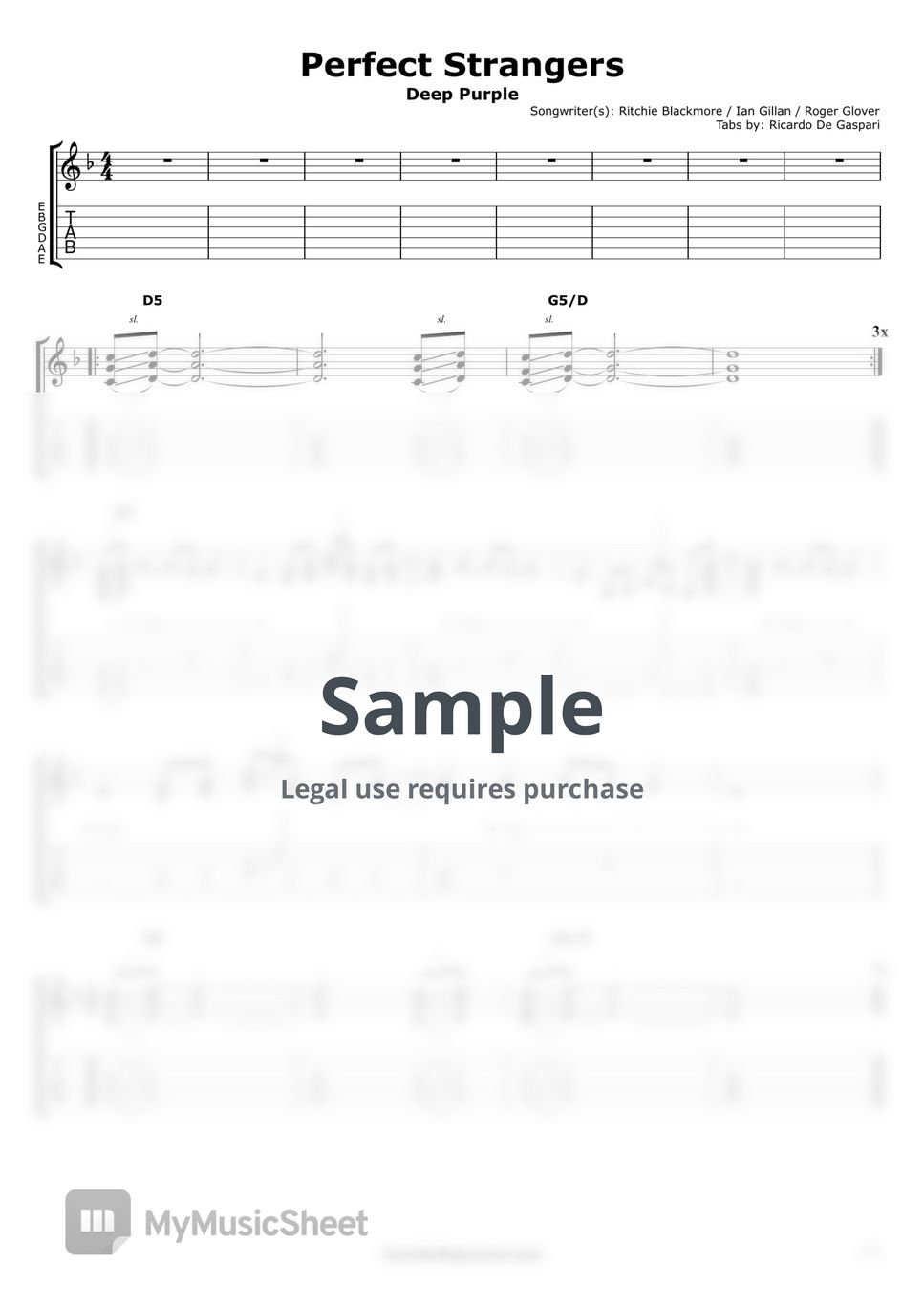 Deep Purple - Perfect Strangers (for one guitar) Electric Guitar TAB ...