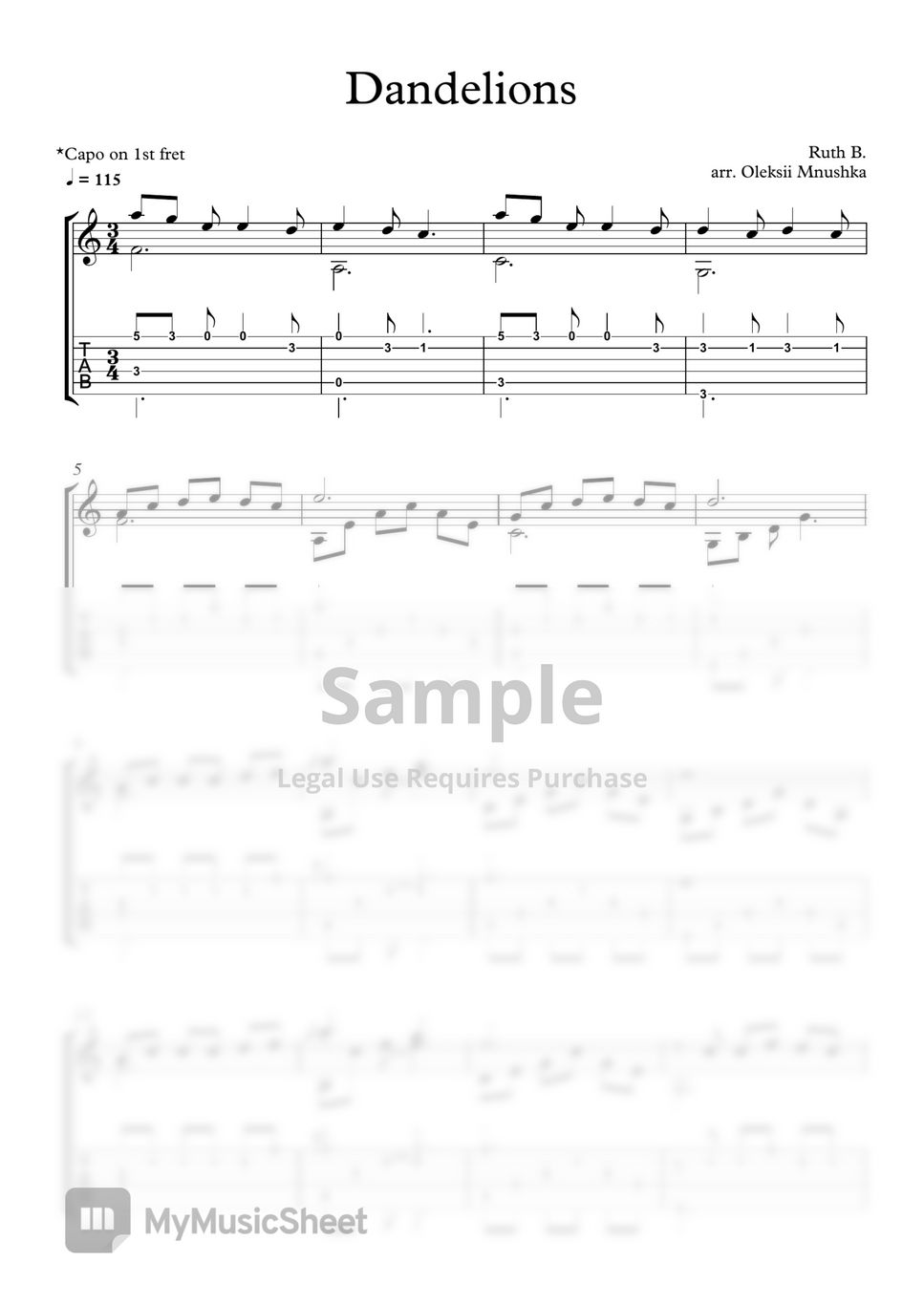 Ruth B. - Dandelions 타브+단선 악보 by Oleksii Mnushka