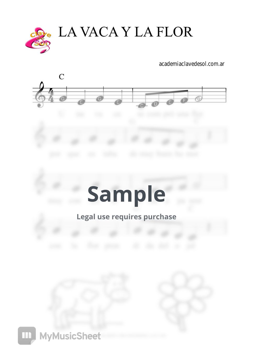 La vaca y la flor (infantil con letras) Sheet Music by Laura S