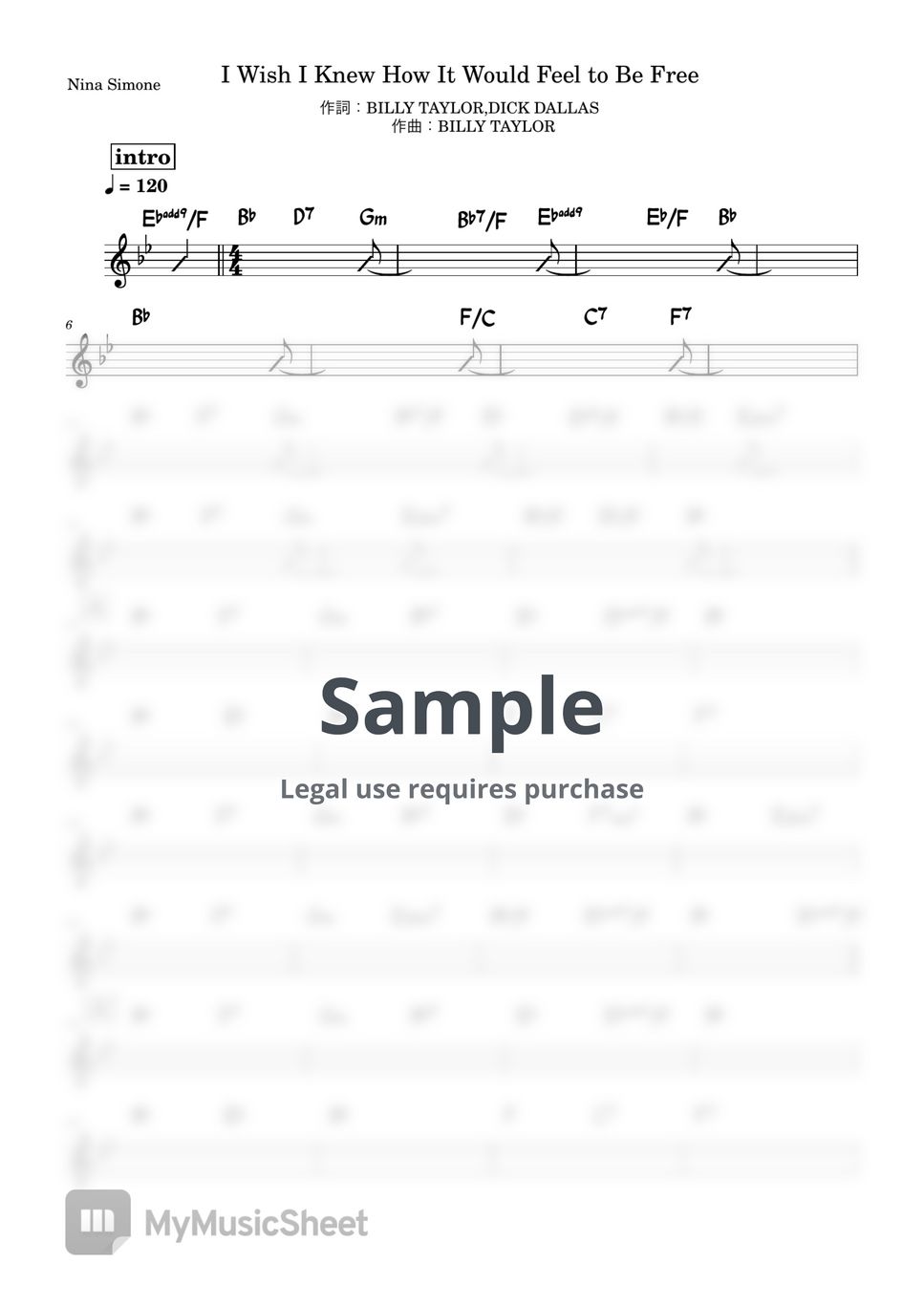 Nina Simone - I Wish I Knew How It Would Feel to Be Free (バンド用コード譜) Sheets by 箱譜屋