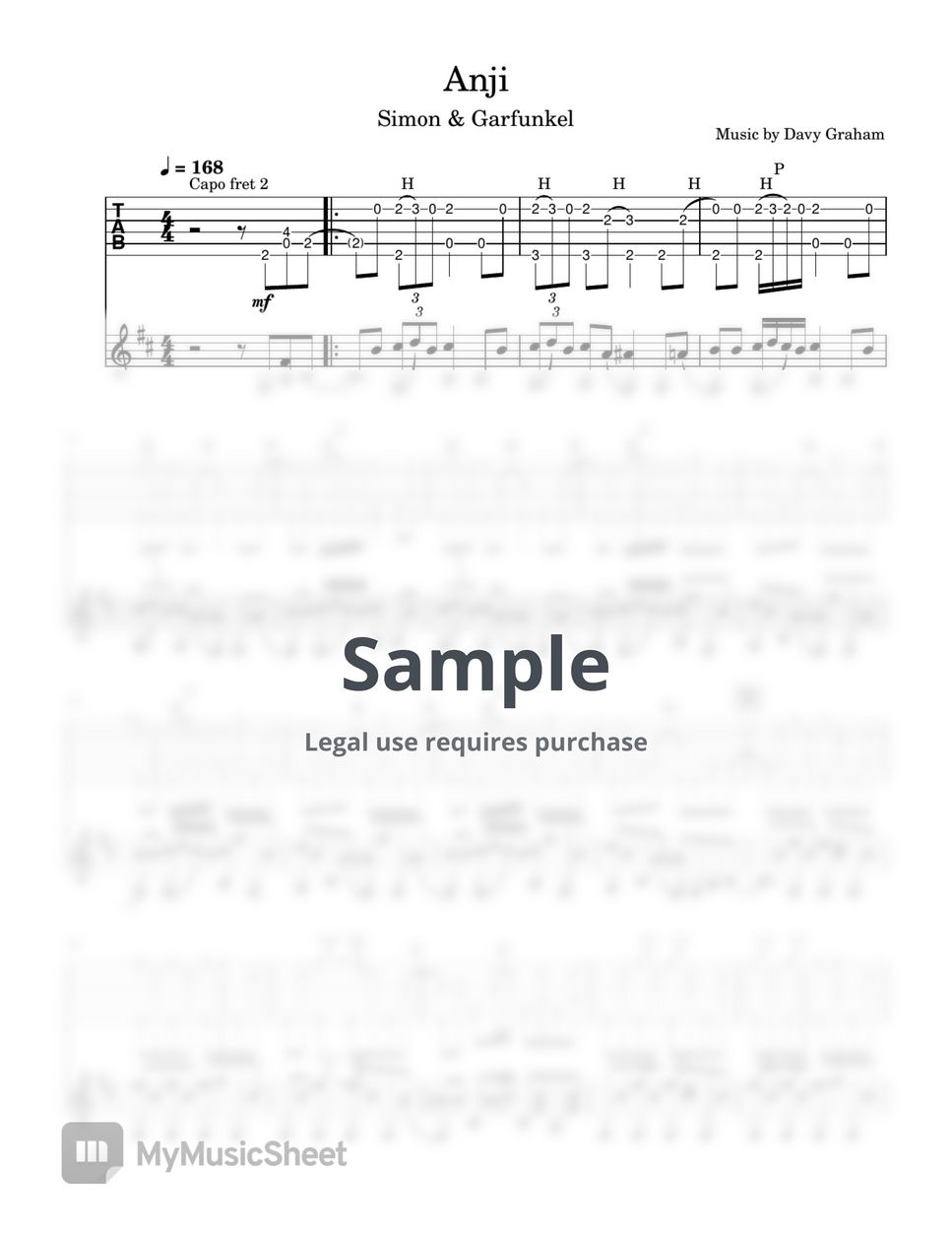 Simon and Garfunkel - Anji タブ+五線譜 by Ry Kihn