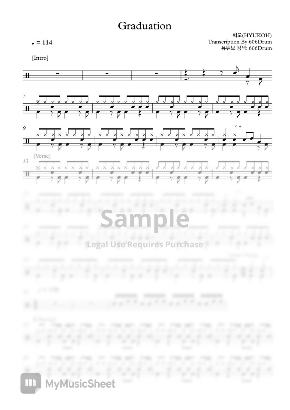 혁오 - Graduation (Drum) Sheet Music by 606Drum