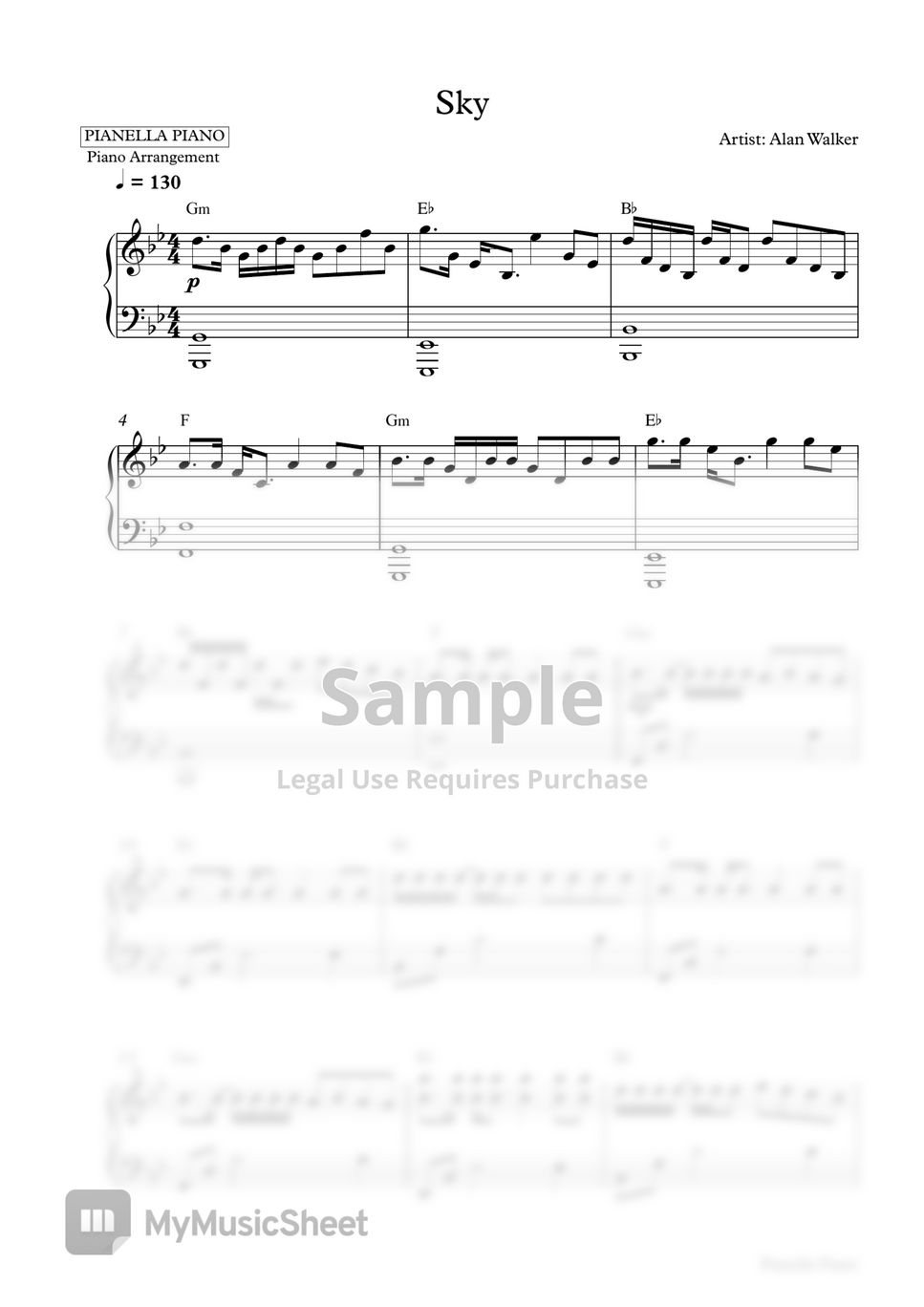 Alan Walker, Alex Skrindo - Sky (Piano Sheet) 악보 by Pianella Piano