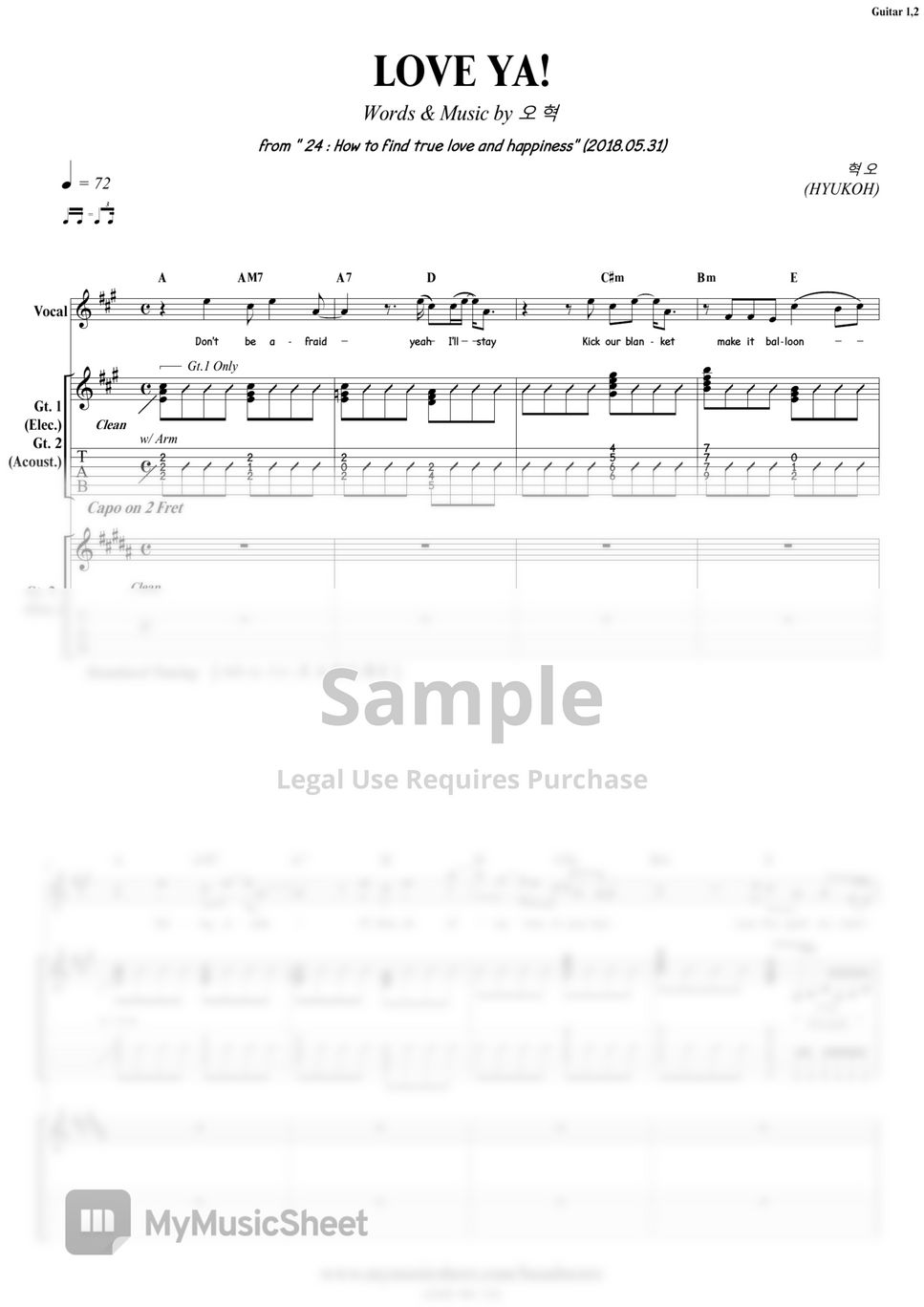 HYUKOH - LOVE YA! | Guitar / Backing Track Sheet Music
