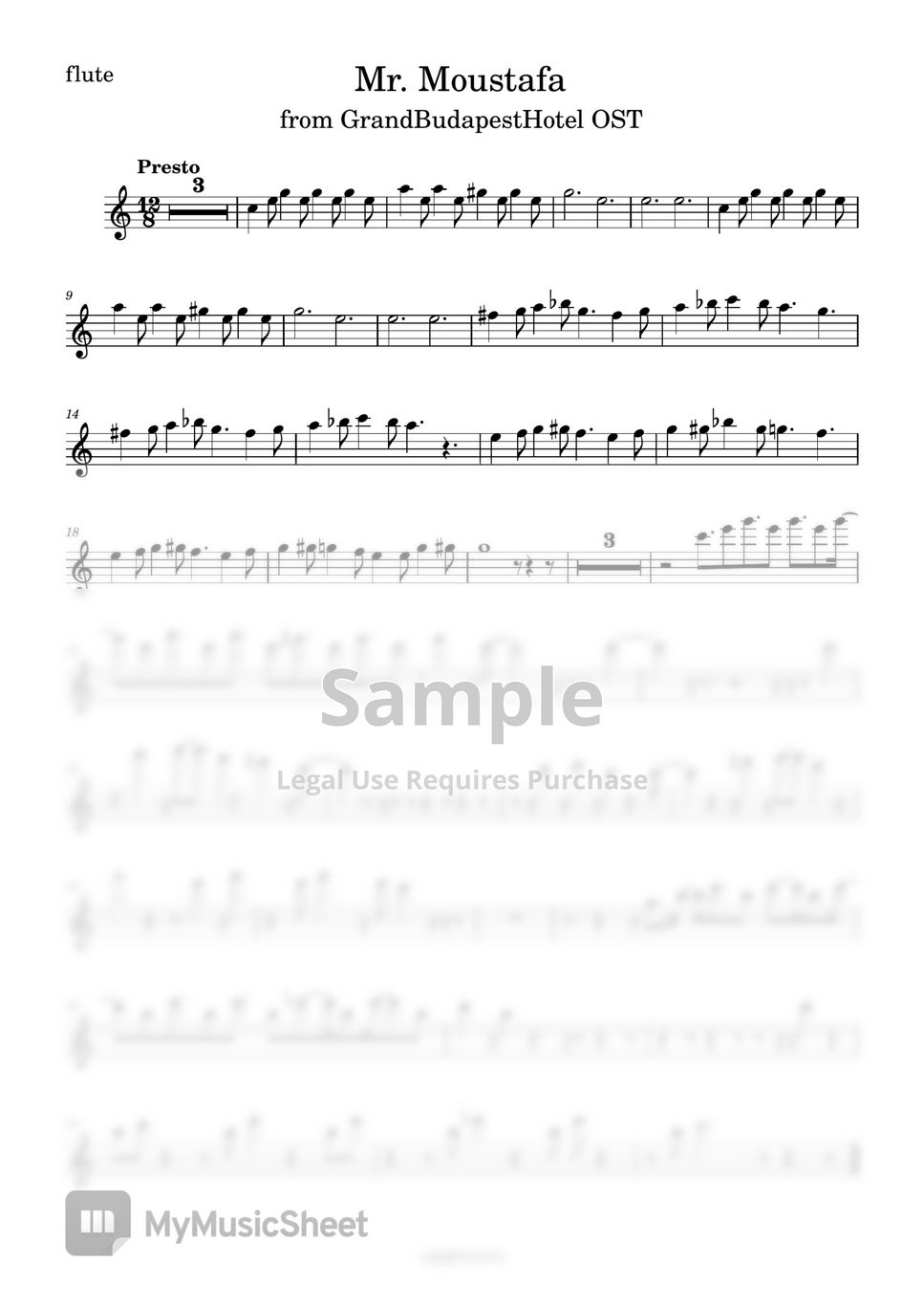 알렉상드르 데스플라 - Mr.Moustafa (그랜드 부다페스트 호텔/반주 MR/피아노 악보) Sheet Music by 심플플루트뮤직