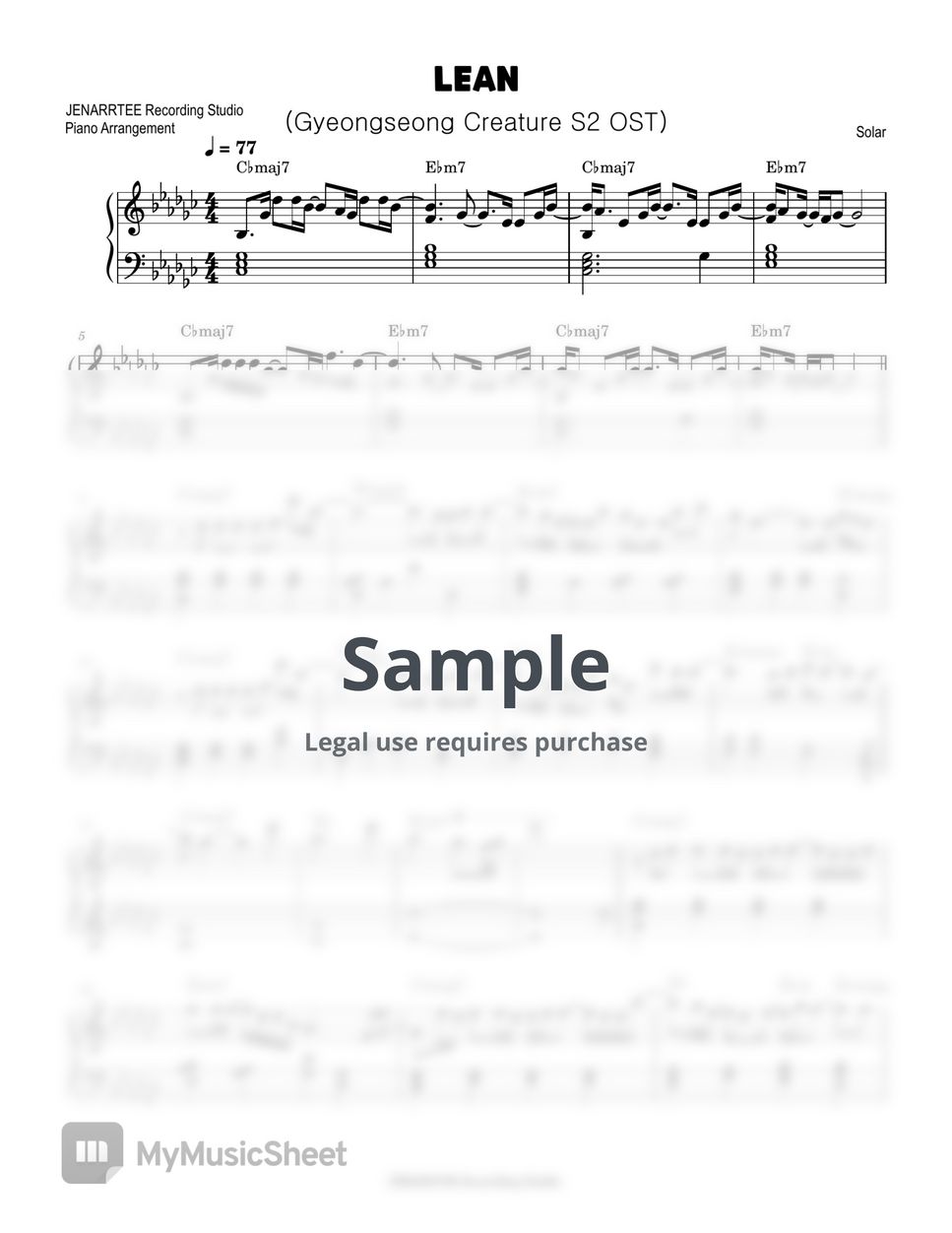 Solar - LEAN (Gyeongseong Creature S2 OST) แผ่น by JENARRTEE Recording Studio