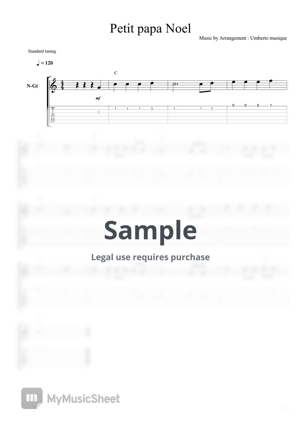 Tino Rossi - Petit papa Noël Sheets by Petit papa Noel pour la guitare