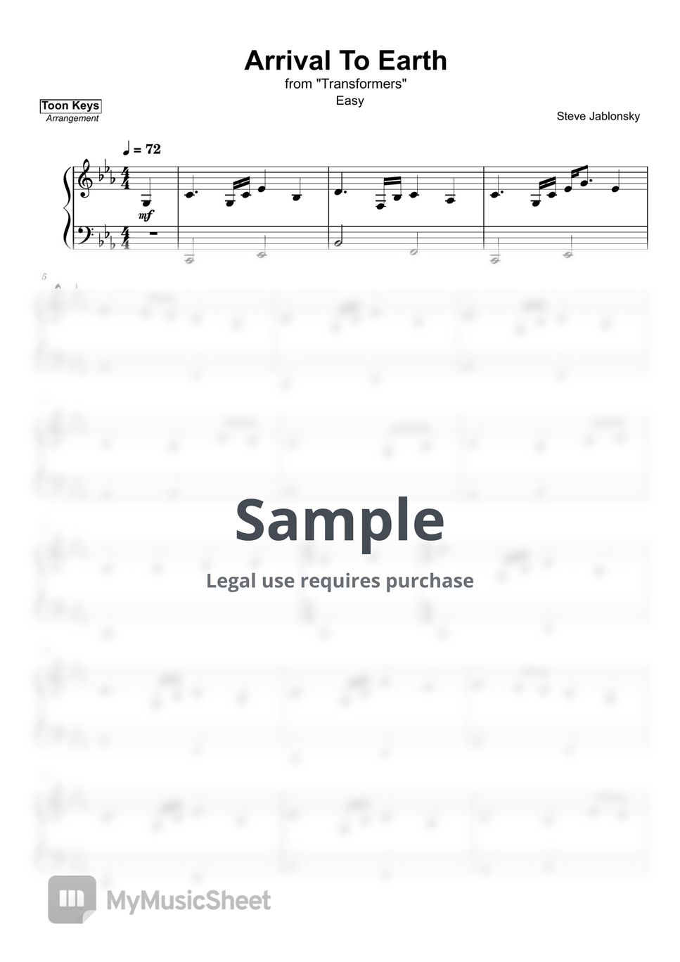 Steve Jablonsky - Arrival To Earth (from Transformers) Sheets by Toon Keys